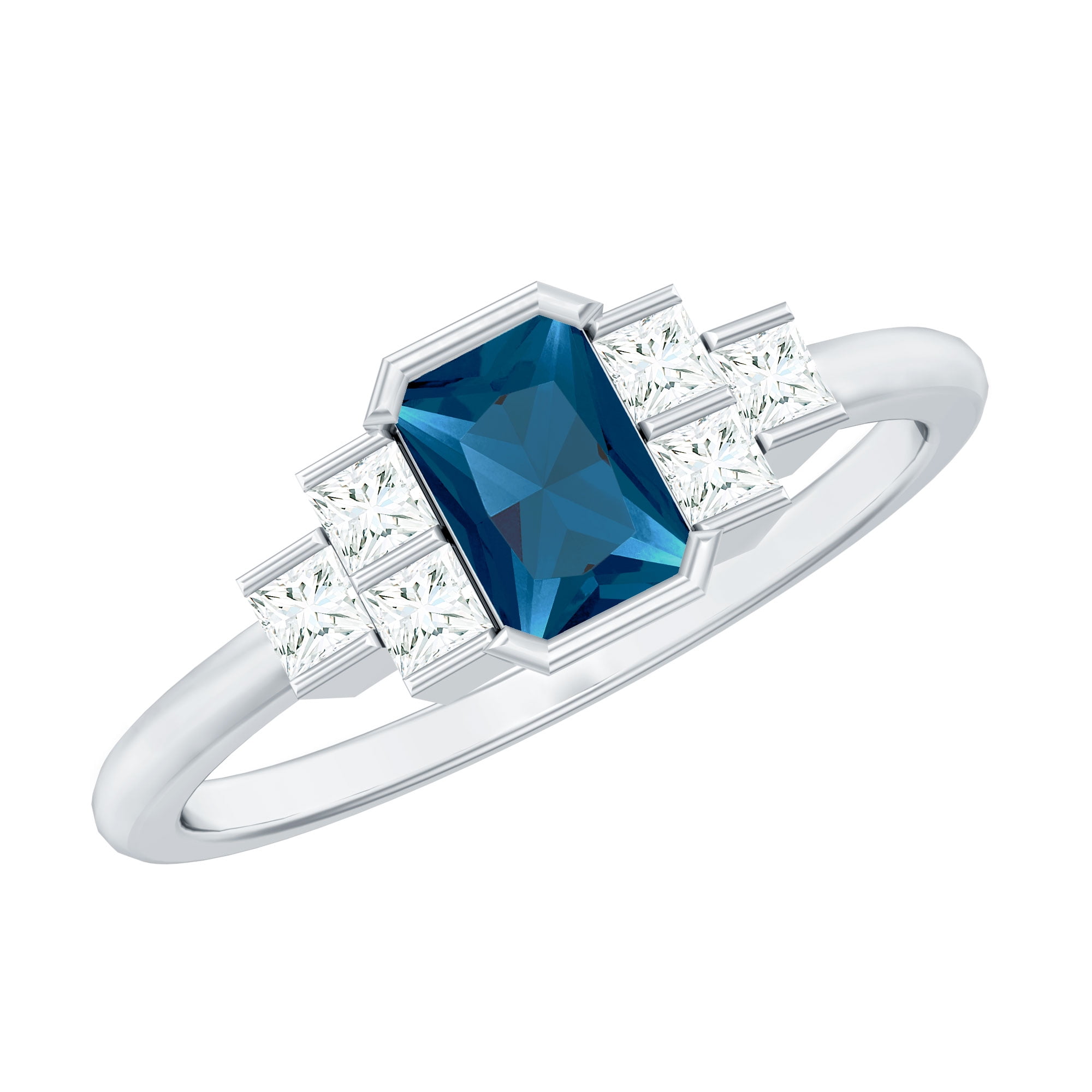 Rosec Jewels London Blue Topaz Emerald Cut Engagement Ring - Real Blue ...