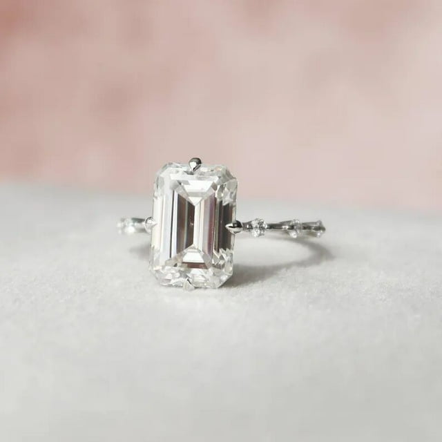 Emerald Cut Moissanite Diamond Engagement Ring 14K White Gold Ring ...