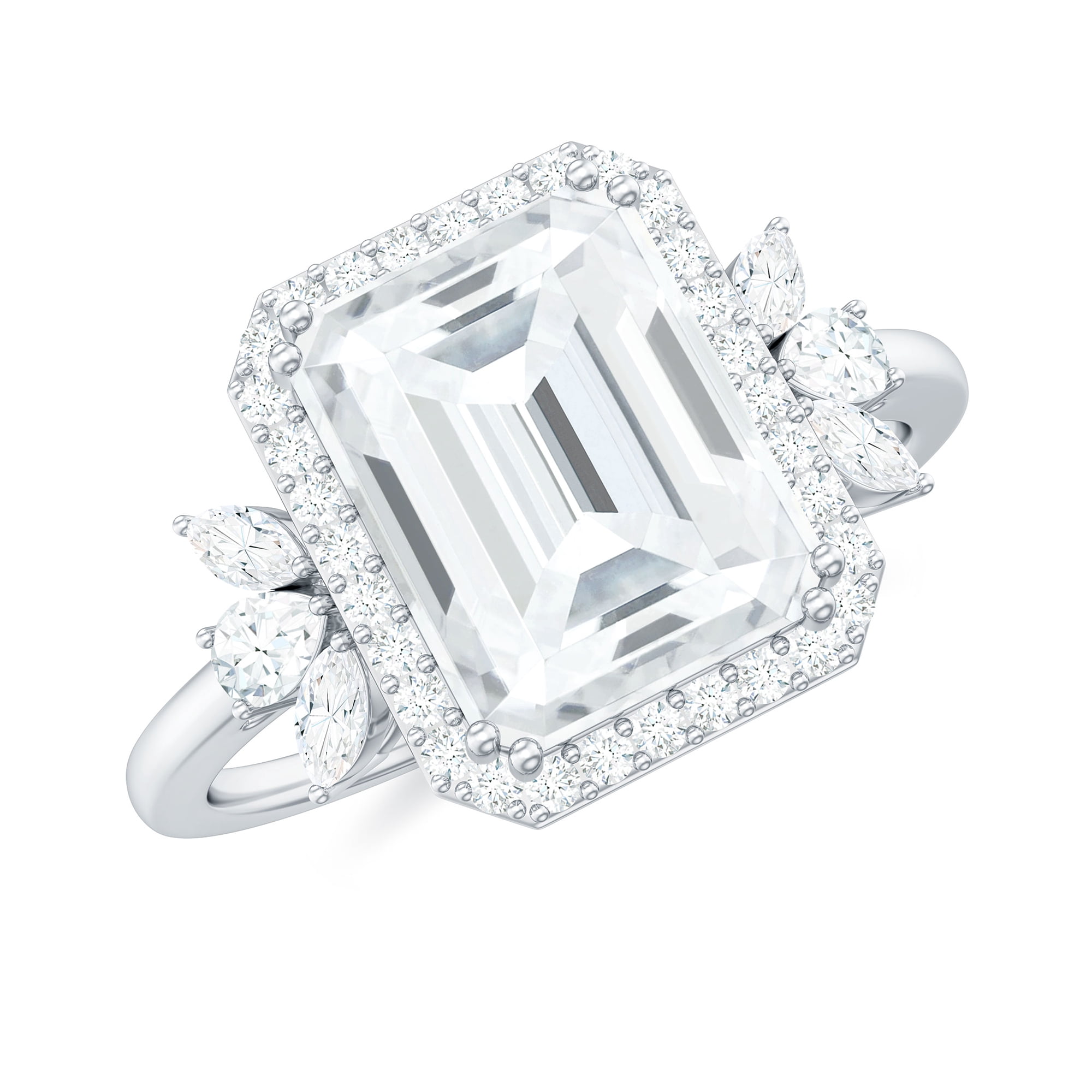 Rosec Jewels Emerald Cut Moissanite Halo Engagement Ring, Statement ...