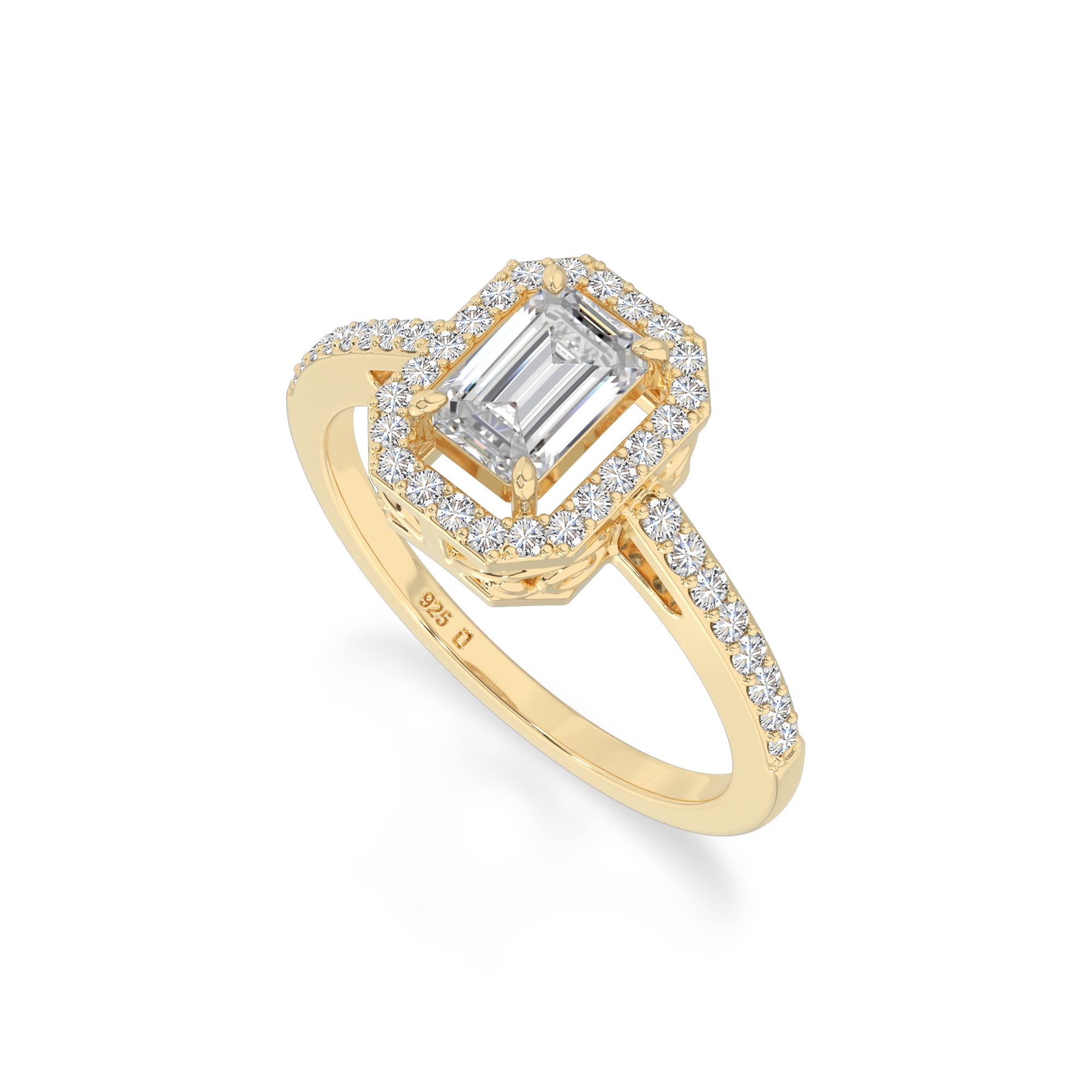 Emerald Cut Moissanite Halo Rings for Women in 18K Yellow Gold Vermeil ...