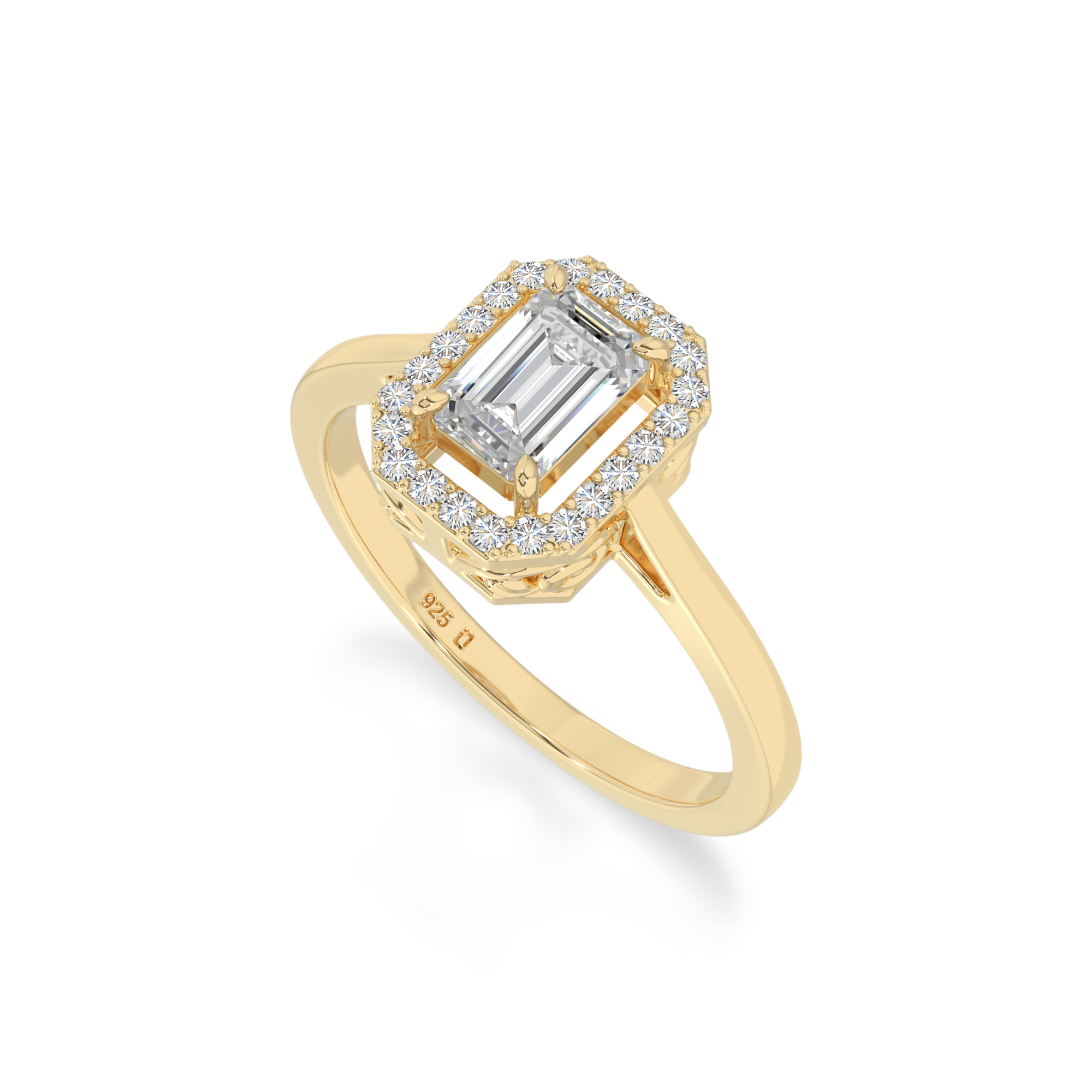 Emerald Cut Moissanite Halo Rings for Women in 18K Yellow Gold Vermeil ...