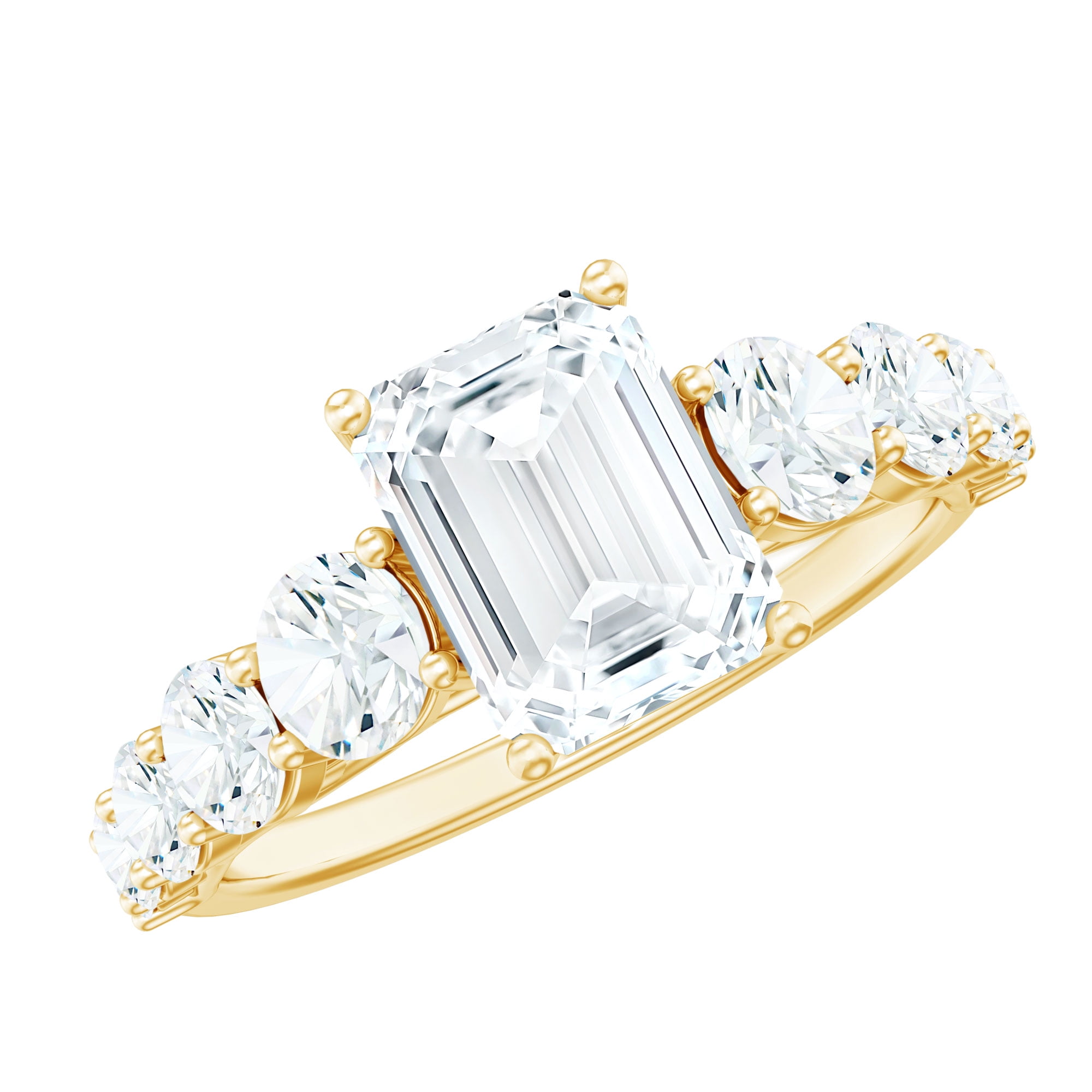 Rosec Jewels Emerald Cut Moissanite Solitaire Engagement Ring (D-VS1 Grade, 6X8 mm), 18K Yellow ...