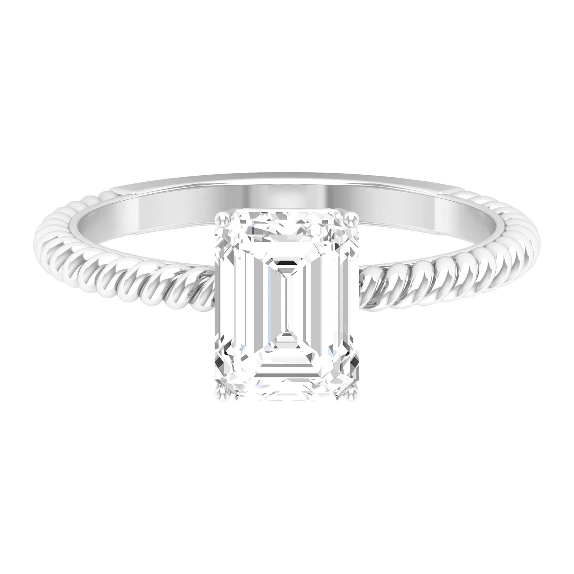 Emerald Cut Moissanite Solitaire Ring for Engagement - 2 Ct - 6X8 mm - D-VS1 Grade, 14K White ...