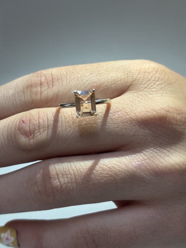 Emerald Cut Morganite Engagement Ring 925 Sterling Silver Zircon ...