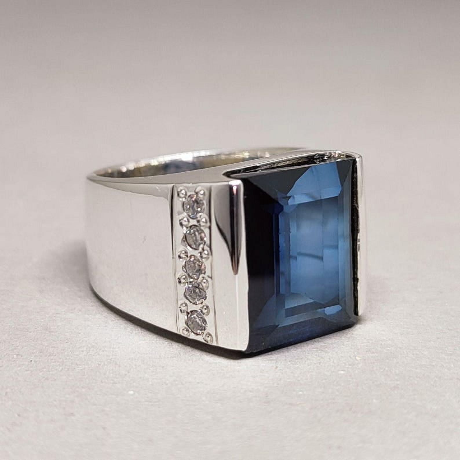Emerald Cut Natural Blue Sapphire Gemstone Ring for Men,s 925 Sterling Silver Mens Neelam Gift ...