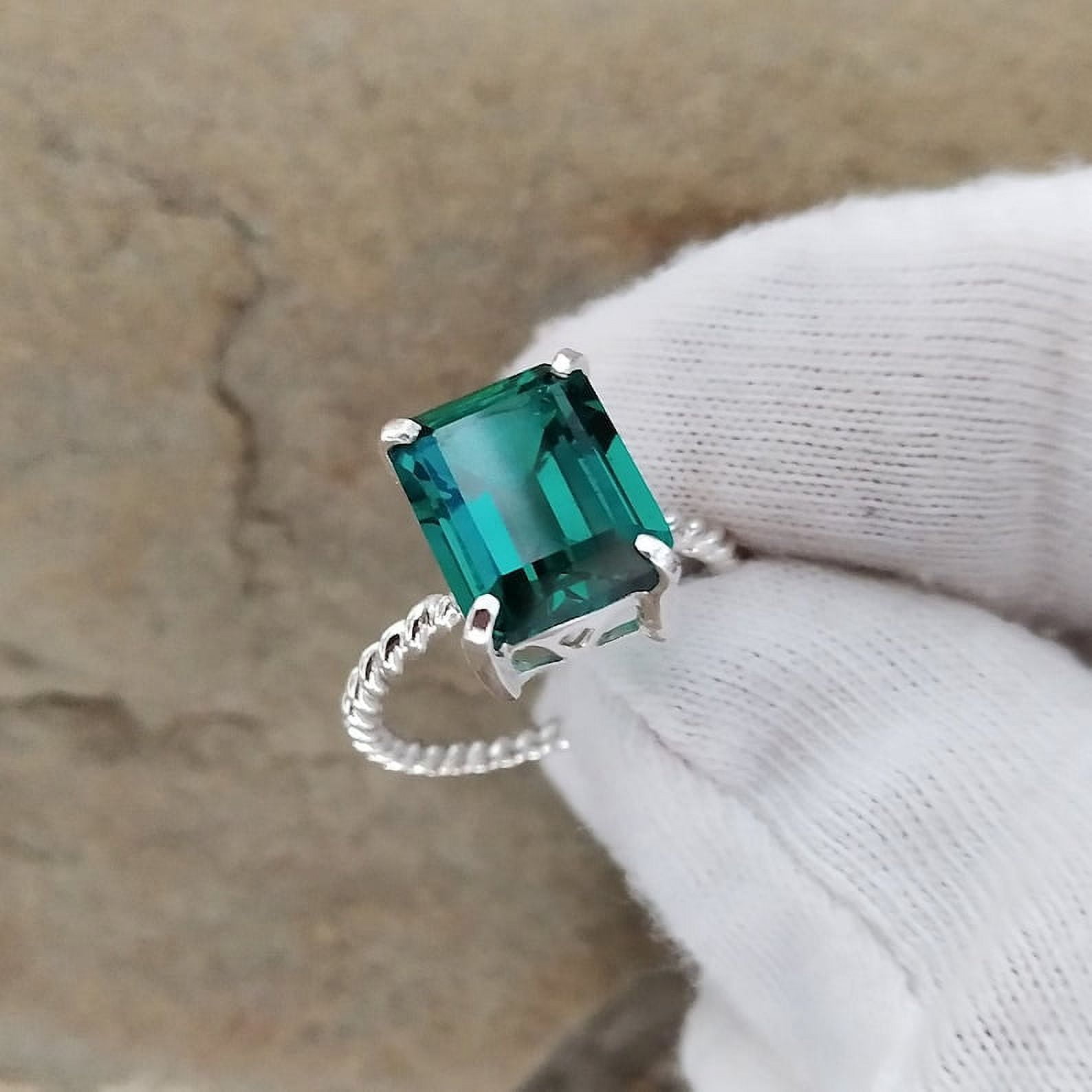 Emerald Cut Natural Emerald Ring Astrological May Birthstone Ring Solid ...