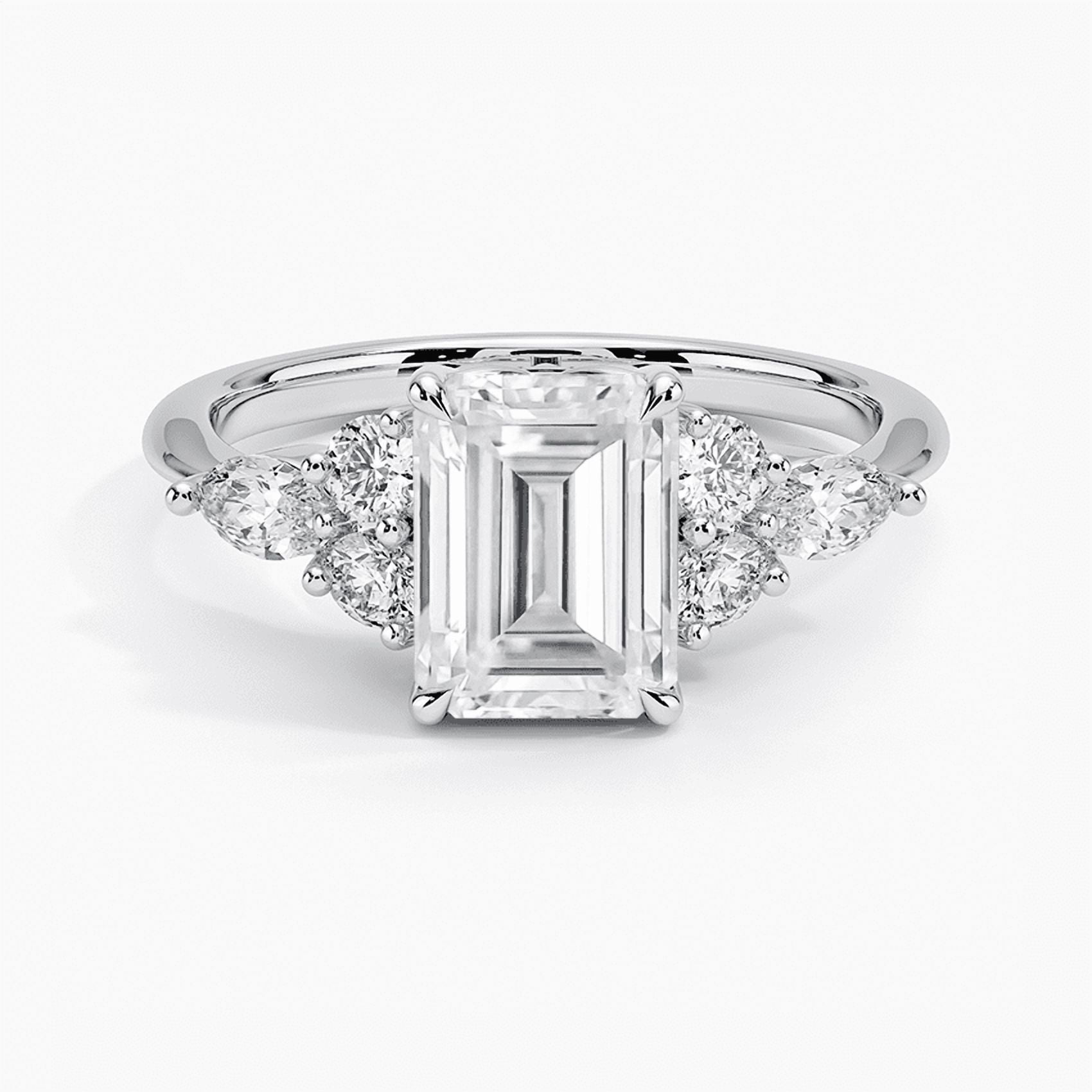 Emerald Cut Pave Set Engagement Ring, Cluster Promise Diamond Wedding ...