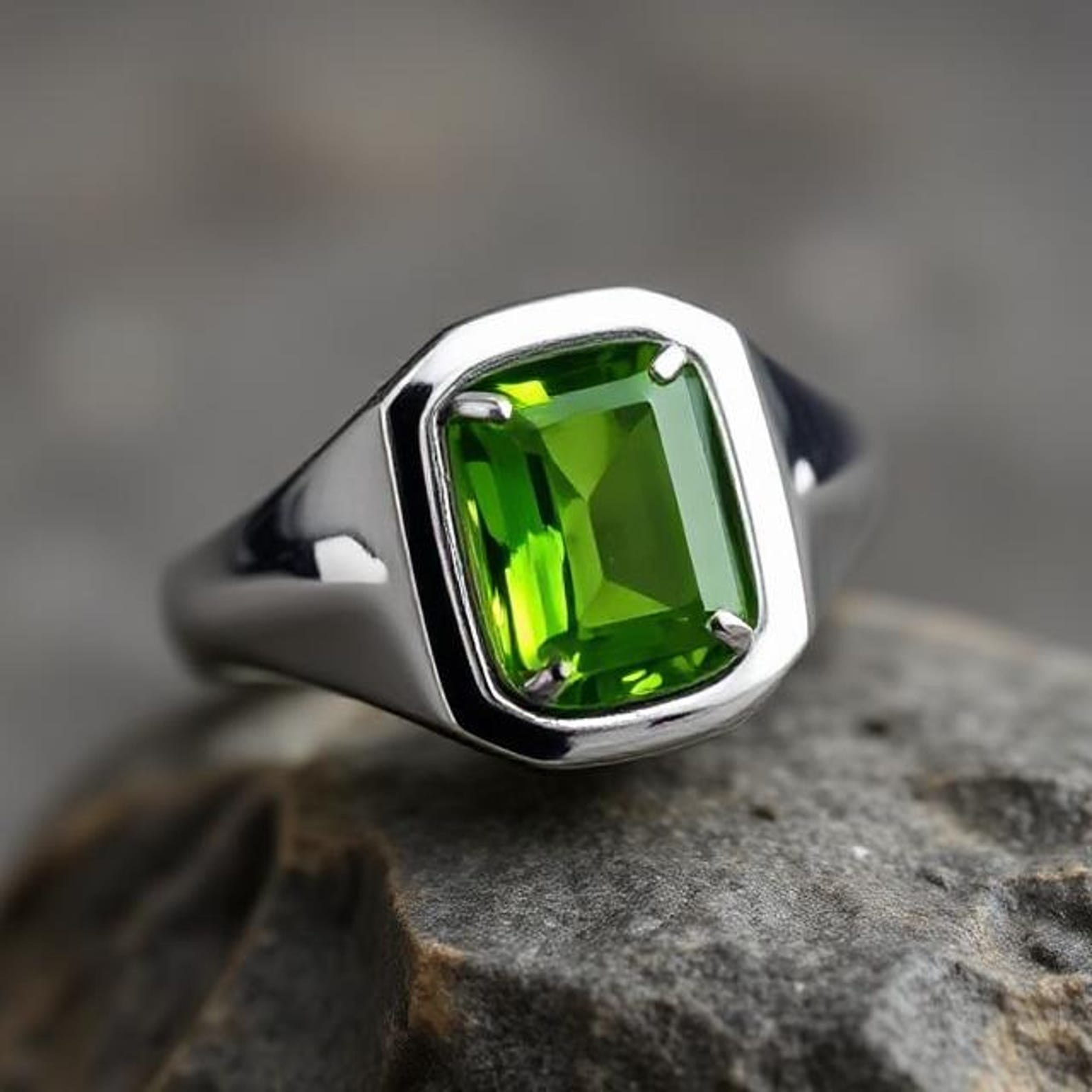 Emerald Cut Peridot Signet Ring, Sterling Silver, August Birthstone ...