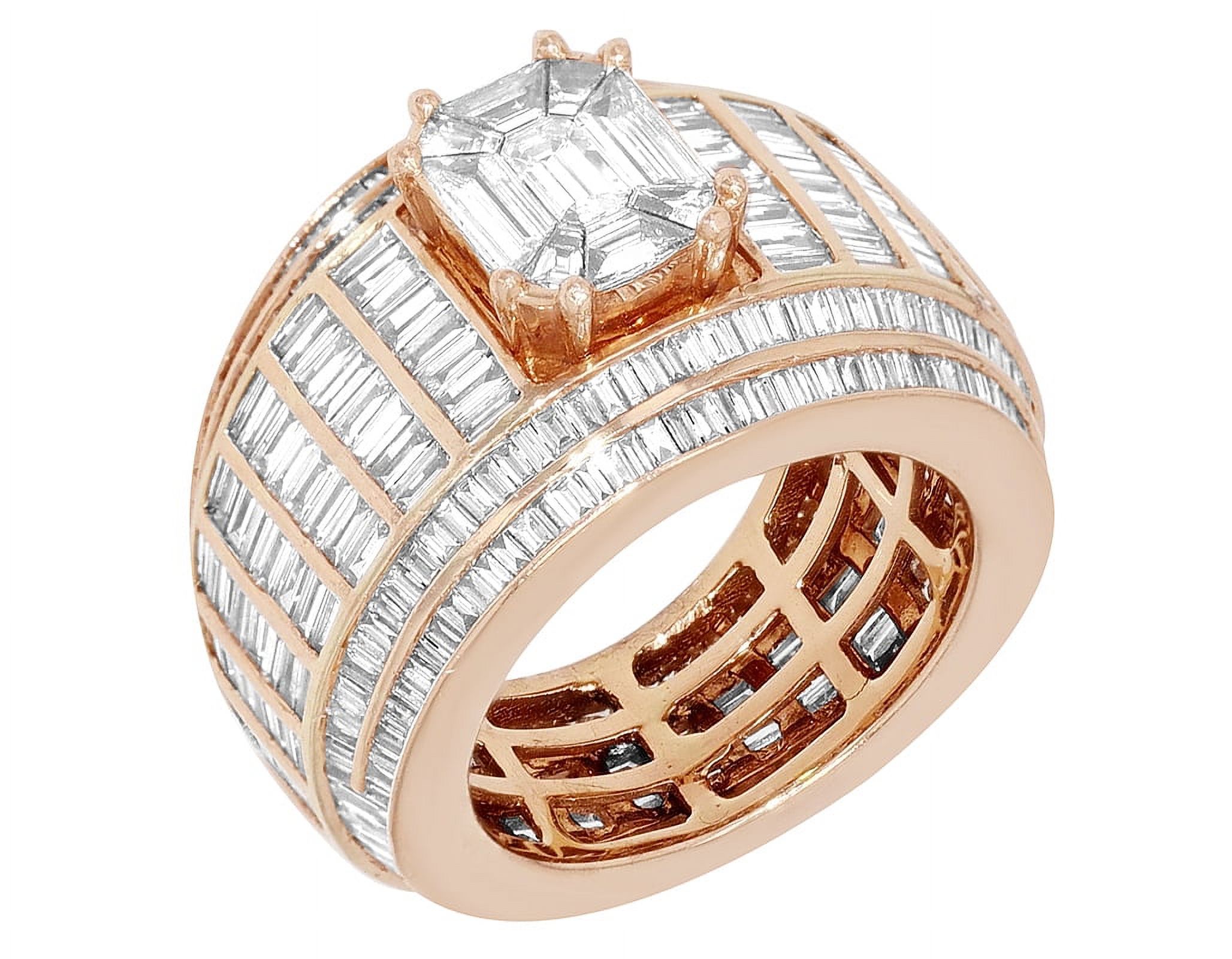 Emerald Cut Pie Solitaire n Baguettes 6.60 CT Diamond Pinky Ring Gold ...