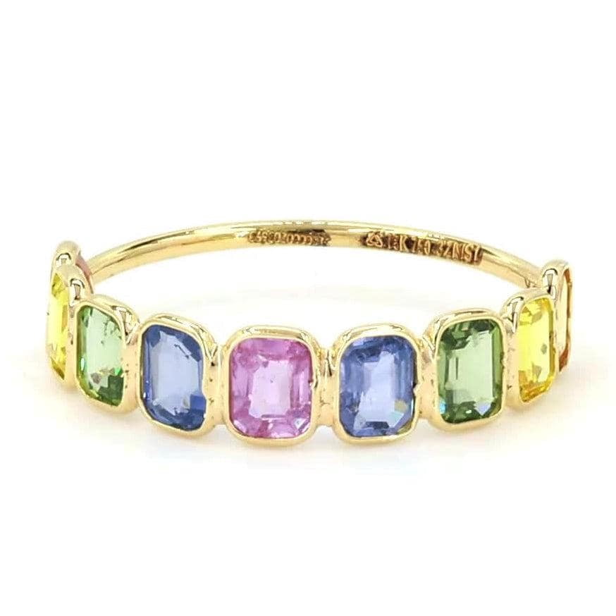 Emerald Cut Rainbow Natural Sapphire Ring: 18k Solid Gold Gemstone ...