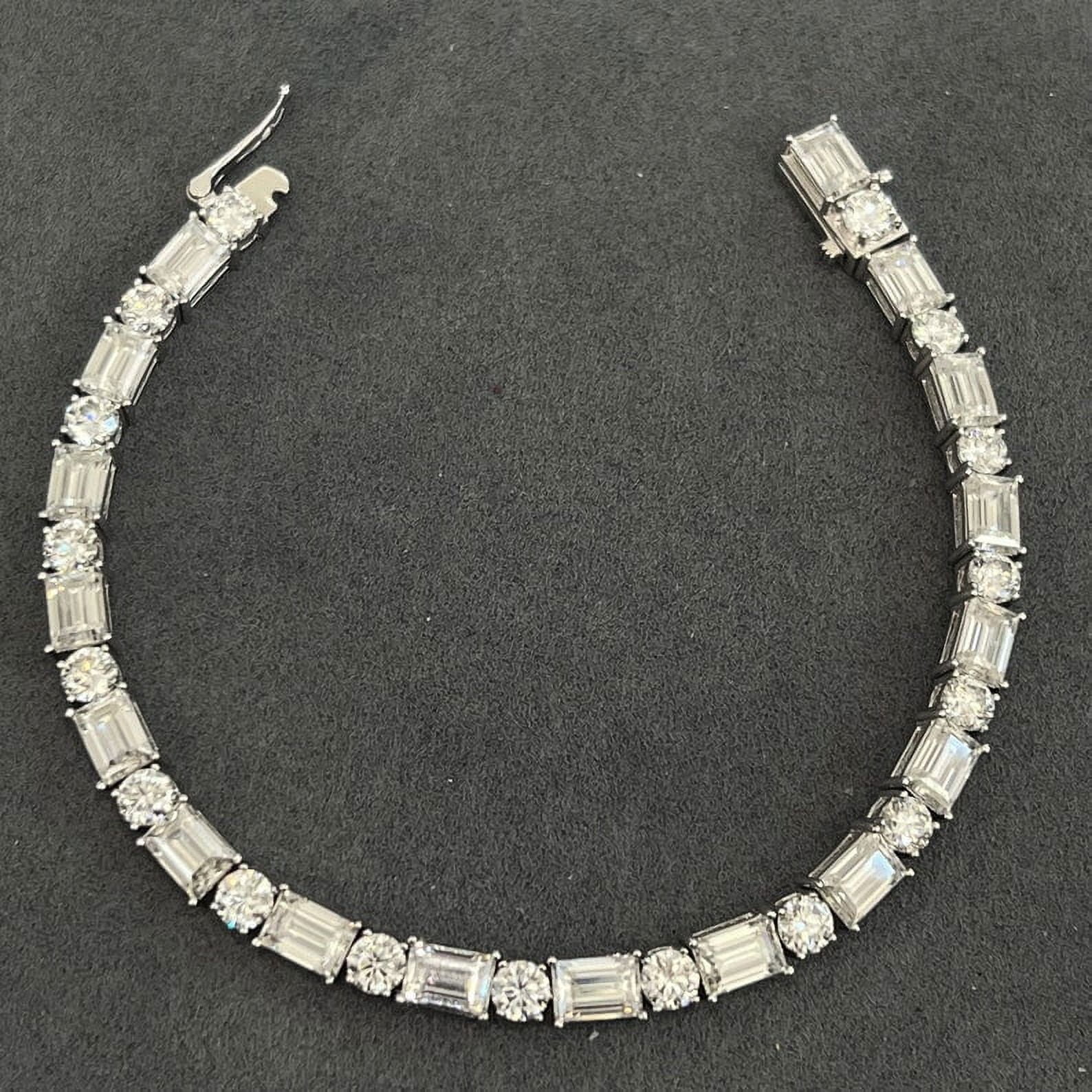 Emerald Cut Round CZ Moissanite Tennis Bracelet with 14K gold plated ...
