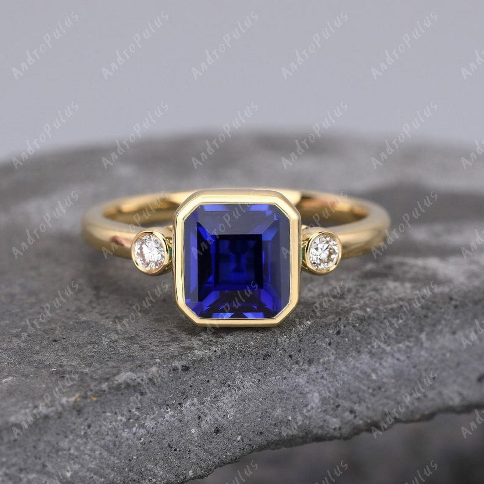 Emerald Cut Sapphire Ring Handmade Gemstone Ring Engagement Ring ...