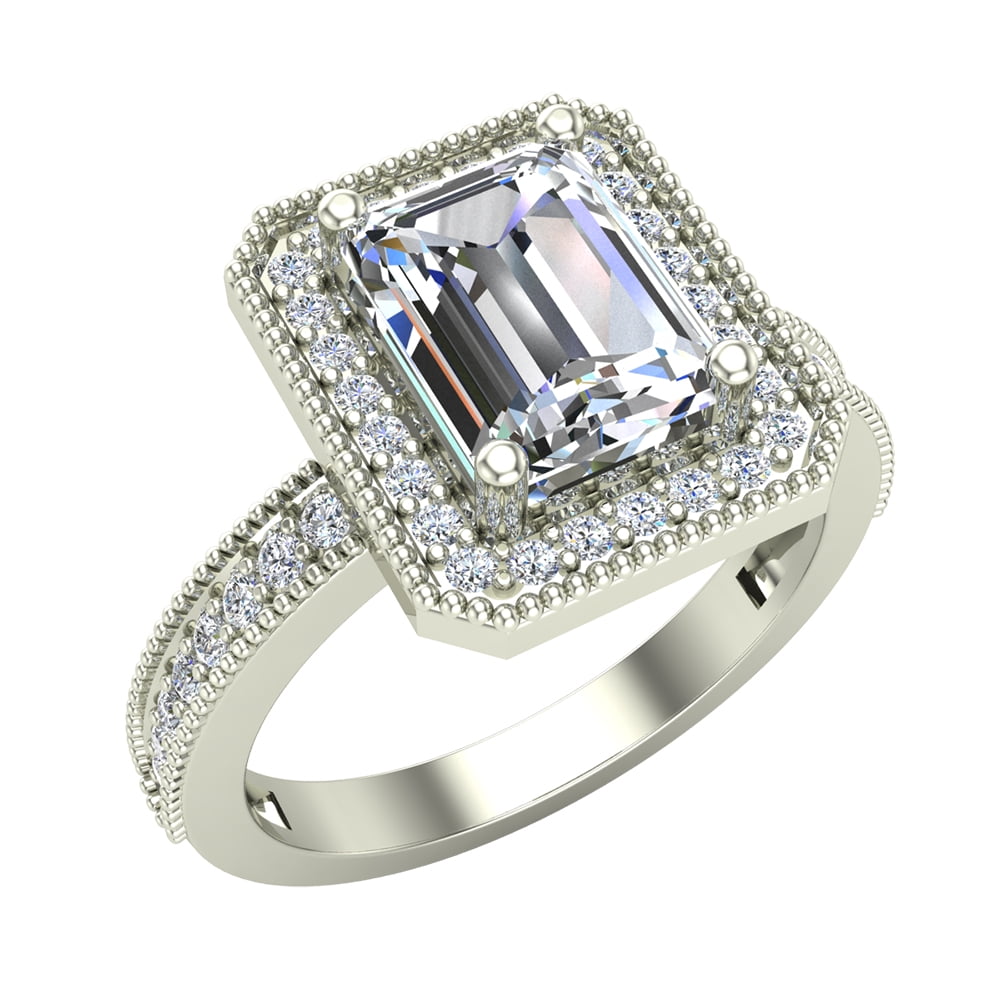 Emerald Cut Solitaire Diamond Halo Wedding ring and Twisted Shank Ring ...