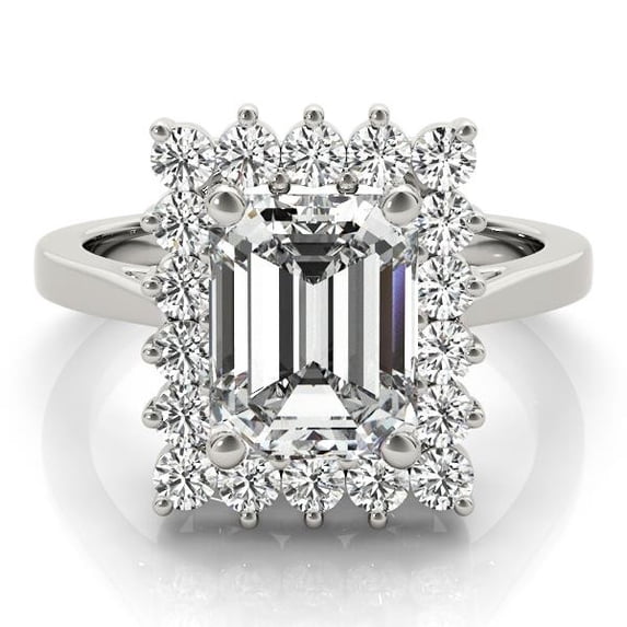 Emerald Cut Solitaire Halo Diamond Engagement Ring, Cluster Diamond ...