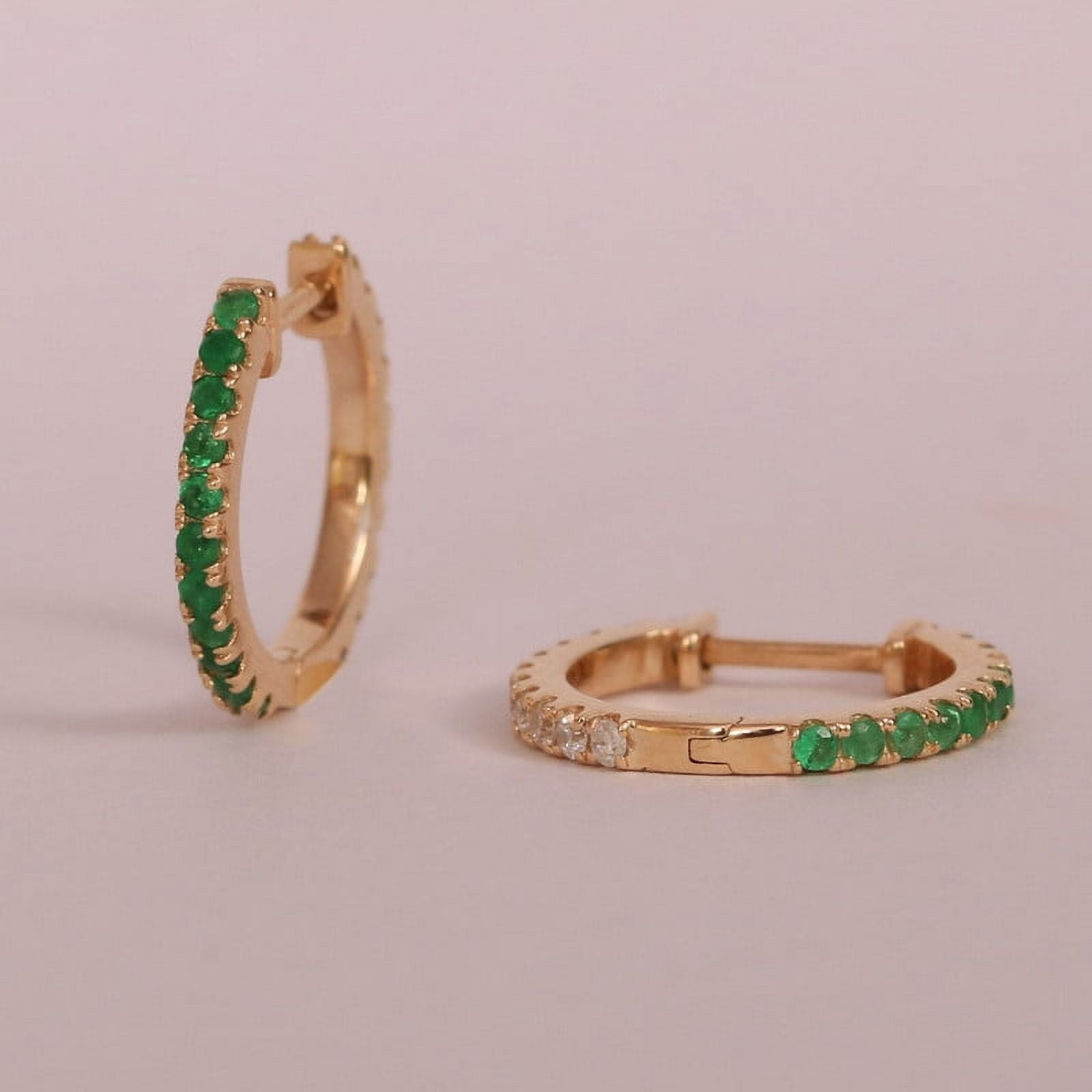 Emerald & Diamond Reversible Hoops, 925 Starling Silver Earring, Double ...