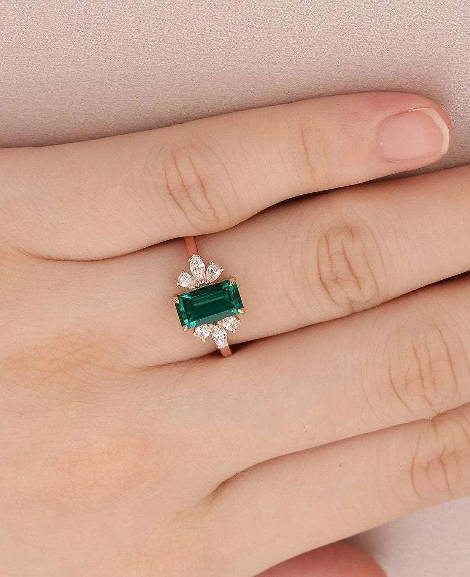 Emerald Engagement Ring Emerald Cut 14K Rose Gold Engagement Ring ...