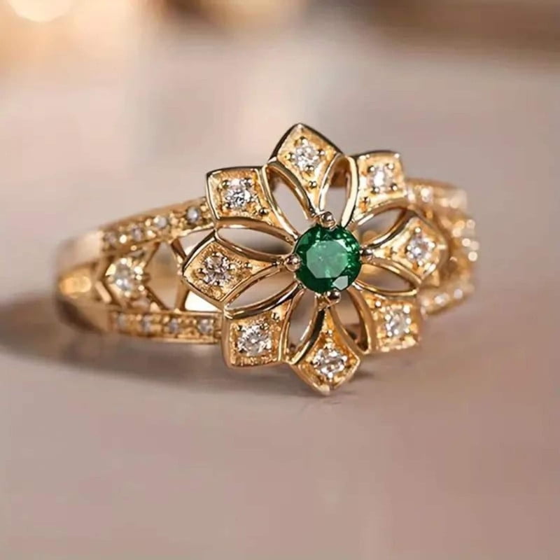 Emerald Engagement Ring with Moissanite Diamond Ring, Round Shape Women ...