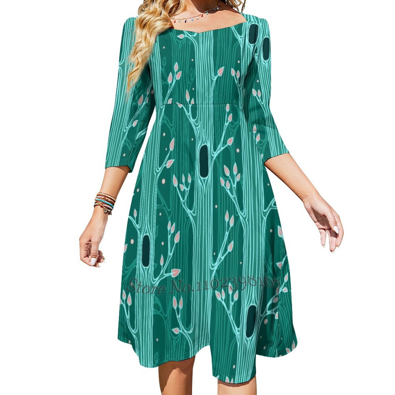 Emerald Forest. Seamless Pattern With Trees Square Neck Dress New Plus ...