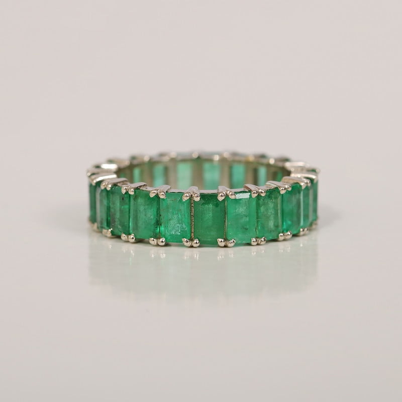Emerald Full Eternity Green Band Ring, 925 Sterling Silver Ring ...