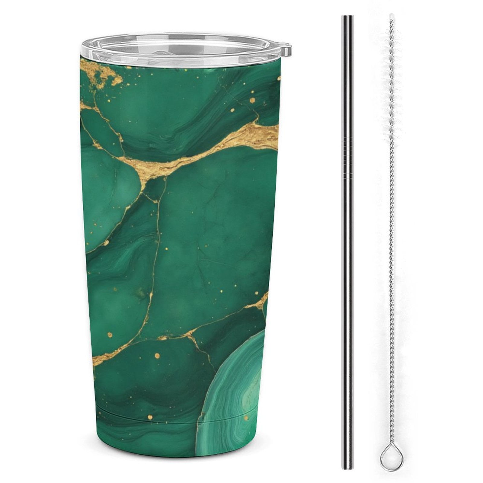 Emerald Gold Marble Print 20oz Tumbler with Lid And Straw Insulated Mug Stainless Steel Vacuum ...