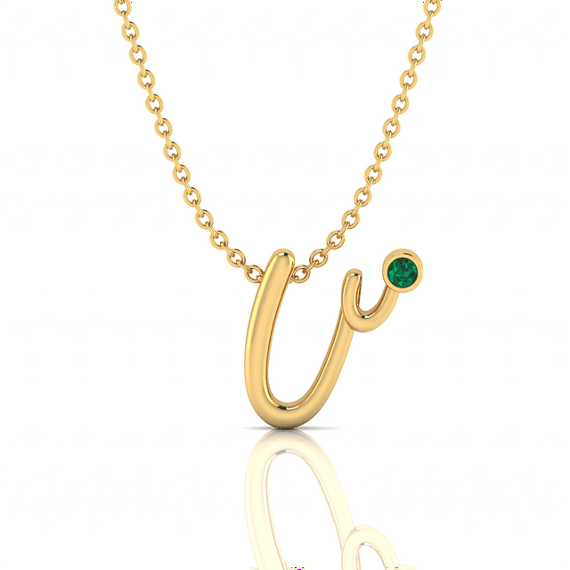 Emerald Gold Plated Initial Cursive Letter U Charm Pendent Engagement ...