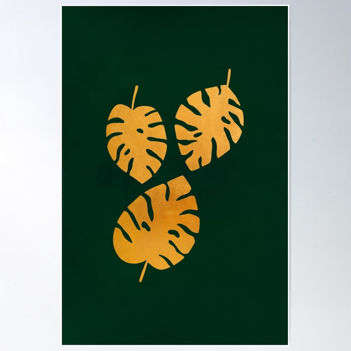 Emerald Golden Monstera Leaves Poster Wall Art, Modern Wall Decor For ...