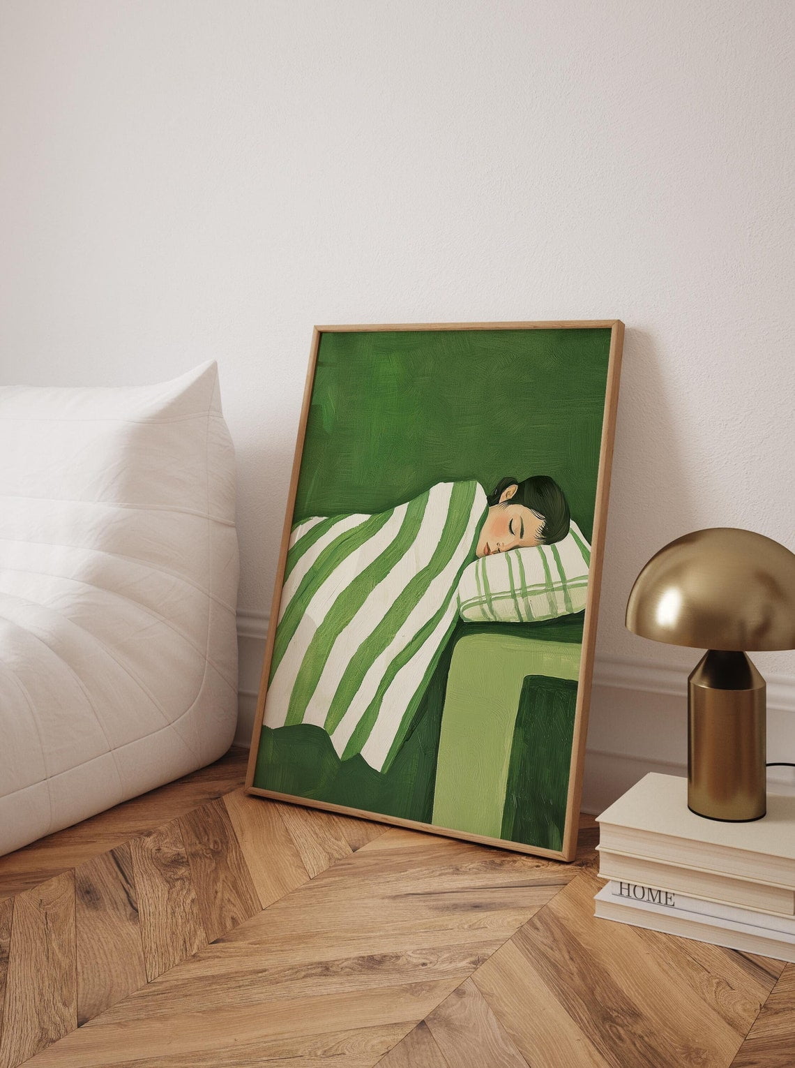 Emerald Green Abstract Art Sleeping Woman Illustration, Stretched ...