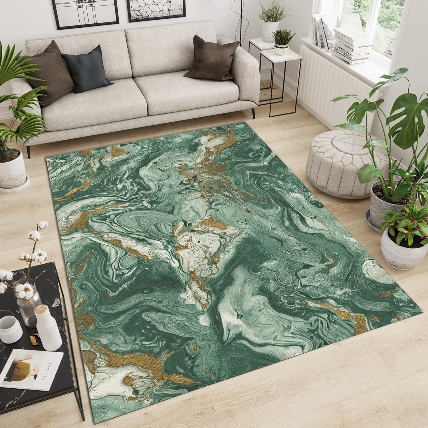 Emerald Green Abstract Marble Area Rugs, 3D Watercolor Oil Painting ...