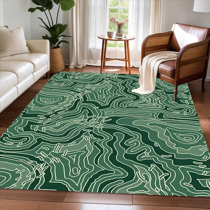 Emerald Green Abstract Modern Marble Area Rug For Living Room Bedroom ...