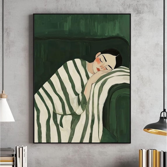 Emerald Green Abstract People Large Wall Art, Contemporary Artwork ...