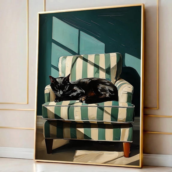 Emerald Green Black Cat Cozy Reading Nook Decor Sleeping Book Lover ...