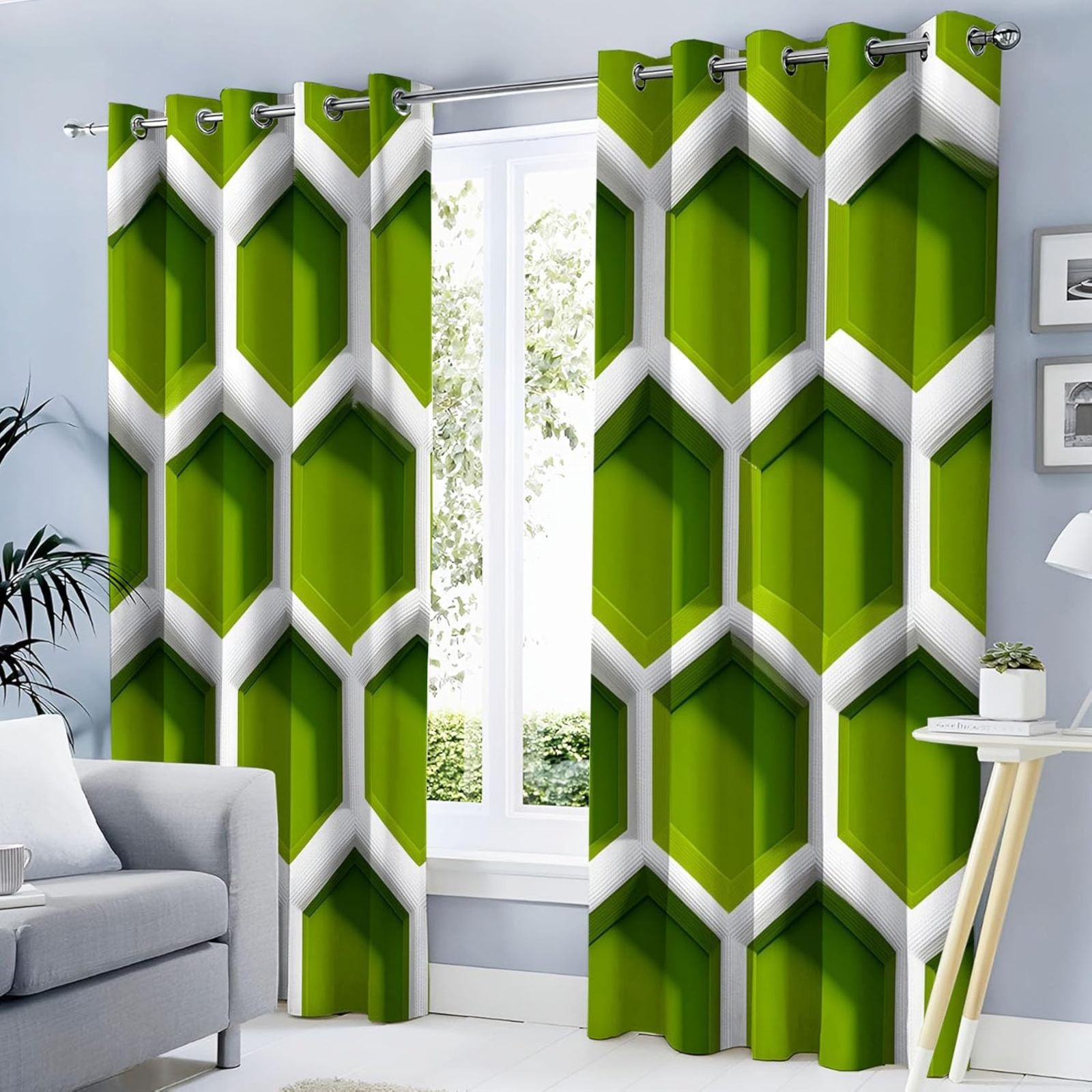Emerald Green Blackout Curtains 3D Modern Honeycomb Curtains For Living ...