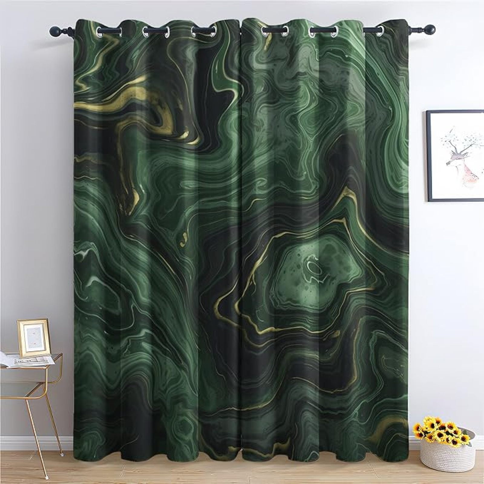 Emerald Green Blackout Curtains For Bedroom Living Room, Marble ...