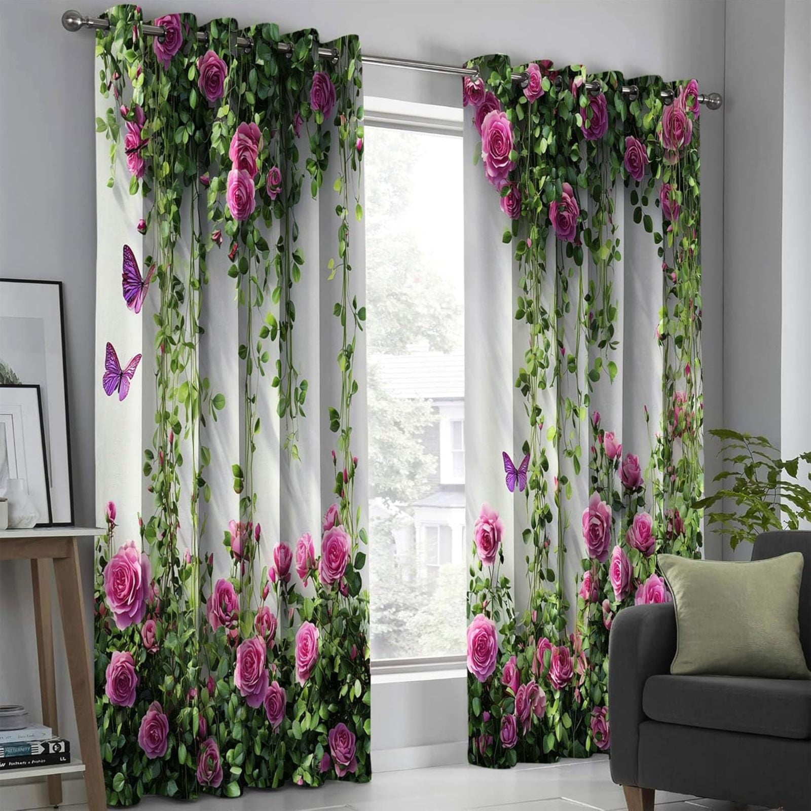 Emerald Green Blackout Curtains Roses Vines Curtains For Living Room ...
