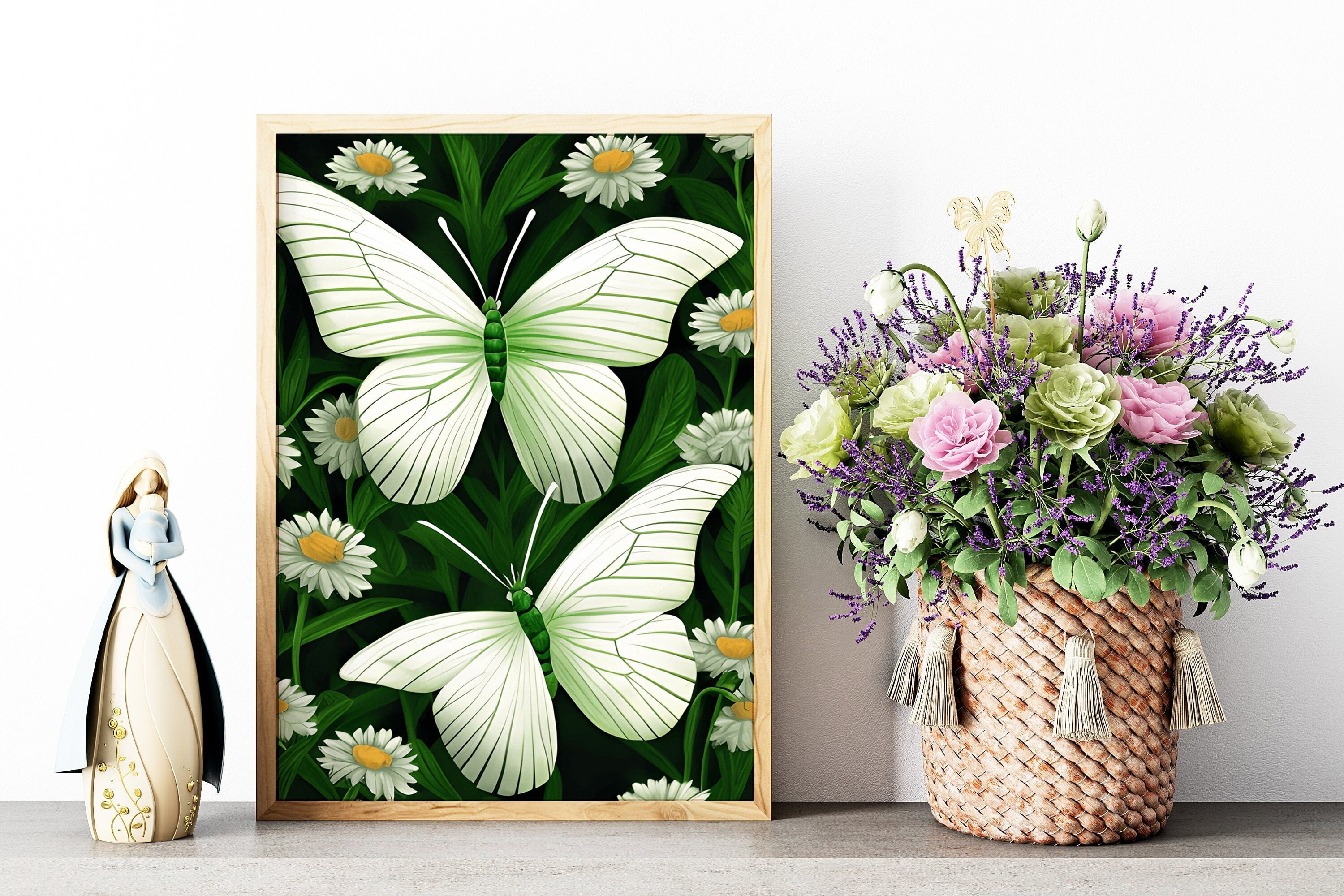 Emerald Green Butterfly Print, Green Art Print, Dark Green Decor, White ...