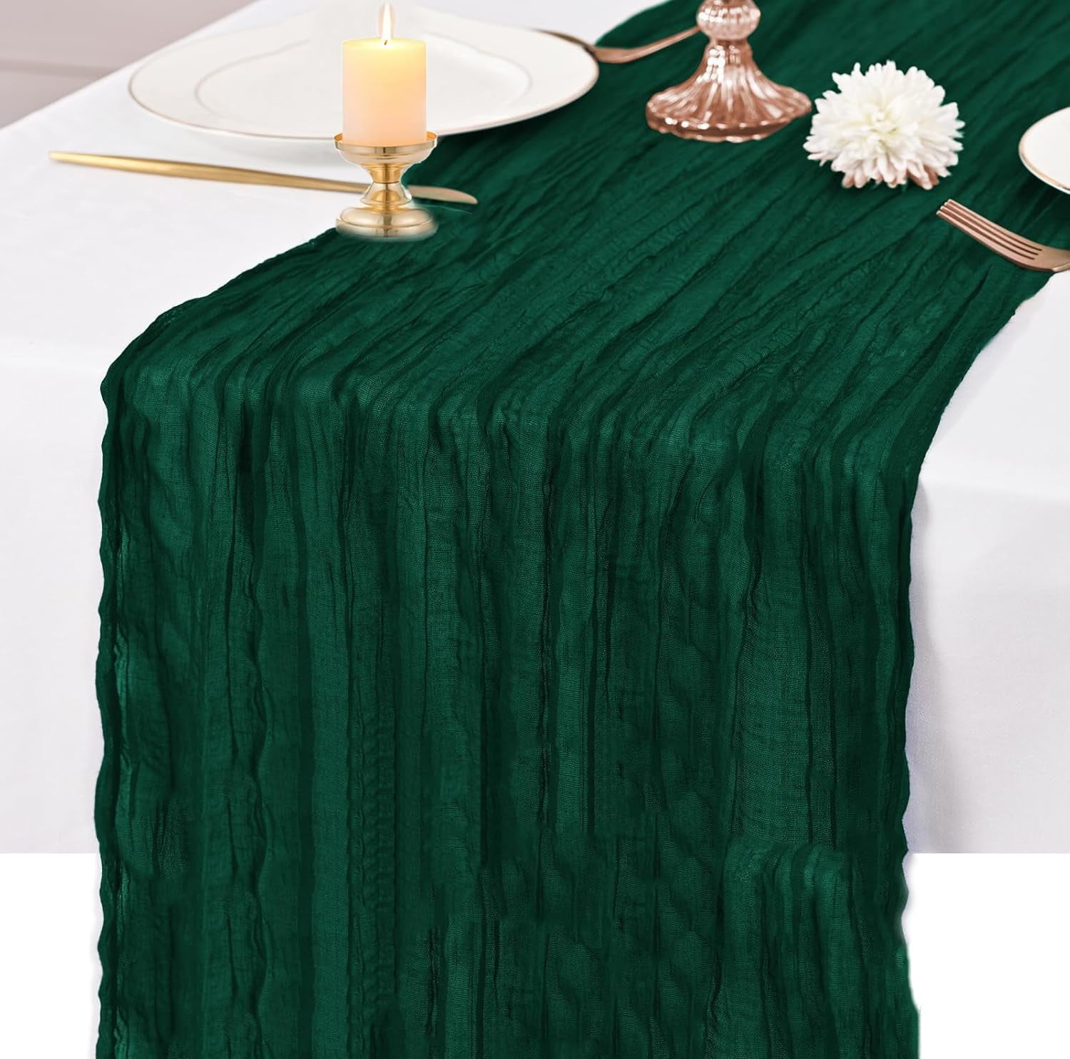 Emerald Green Cheesecloth Table Runner, Spring Boho Sheer Gauze Table ...