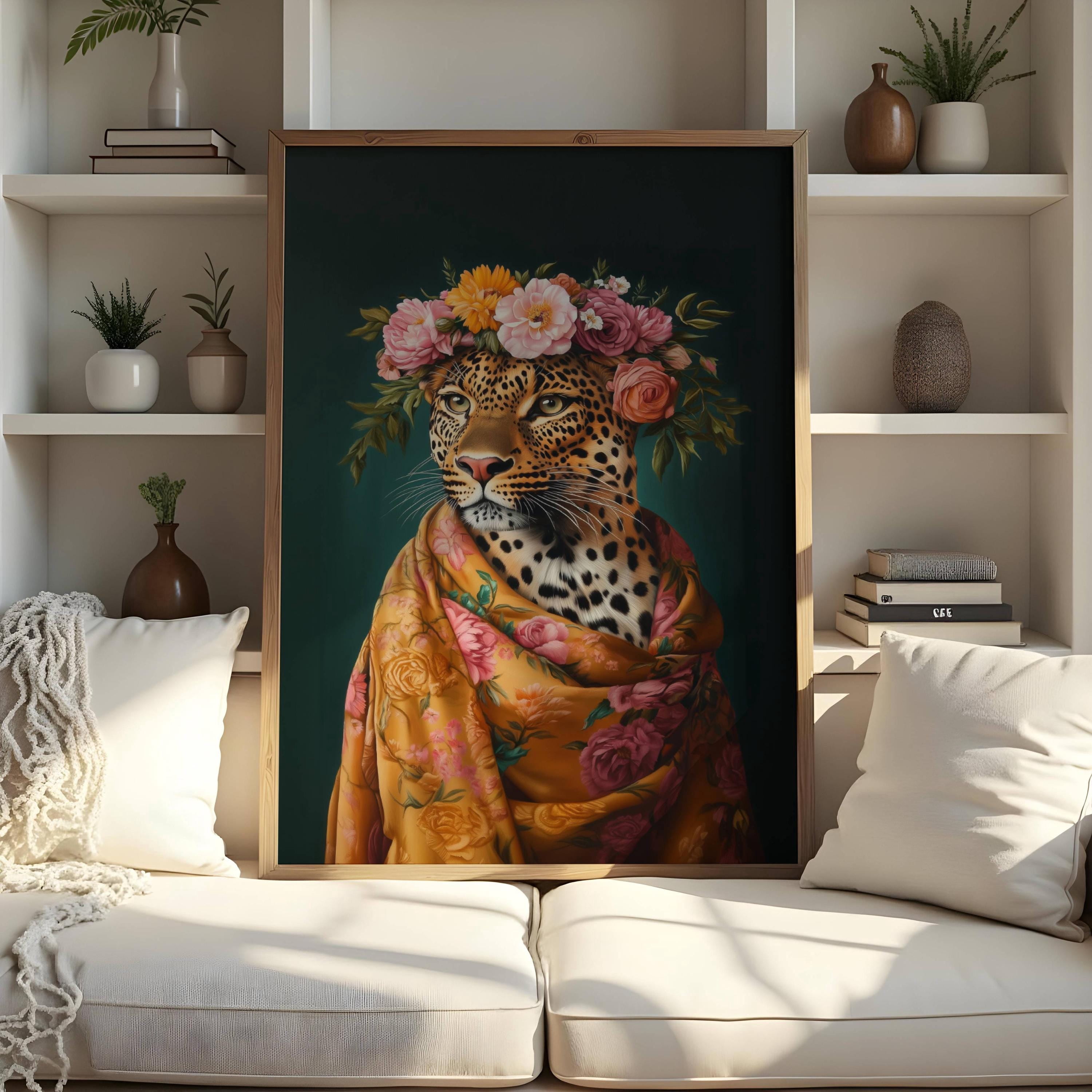 Emerald Green Cheetah Print Glam Vintage Floral Wall Art Home Decor ...