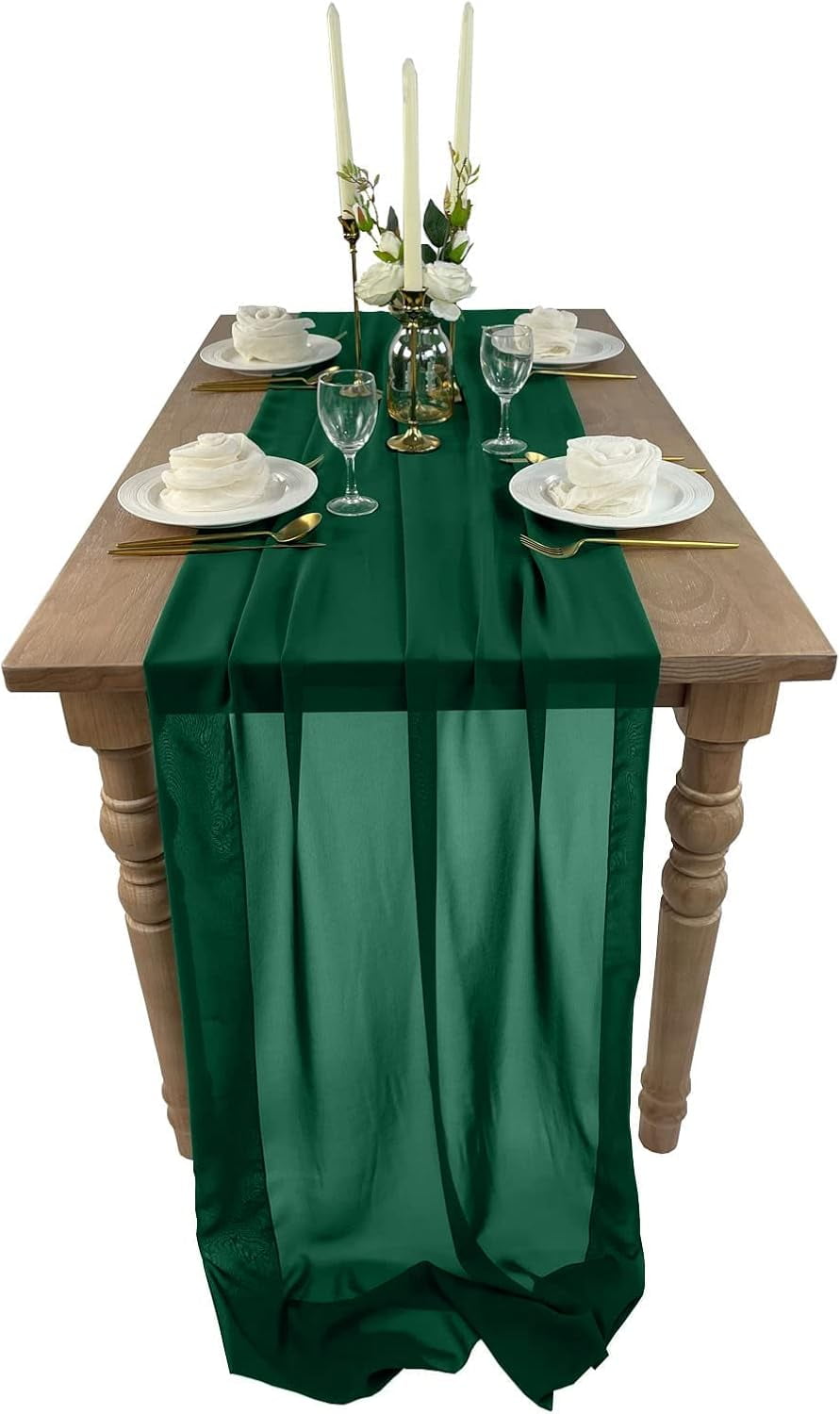 Emerald Green Chiffon Table Runner, 10ft Romantic Wedding Table Runners ...