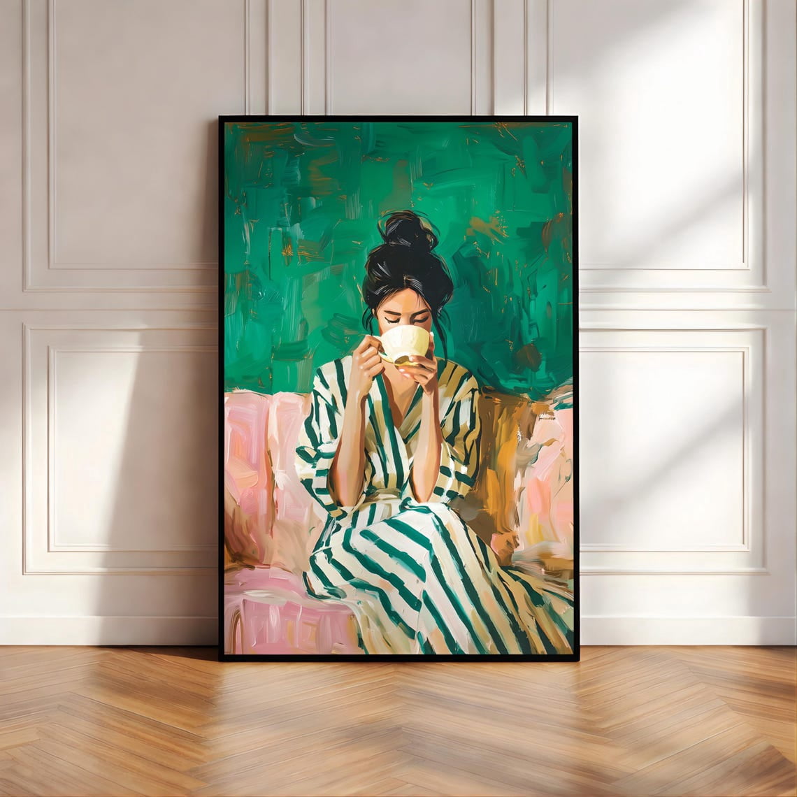 Emerald Green Coffee Woman Cozy Self Care Minimalist Kitchen Decor for ...