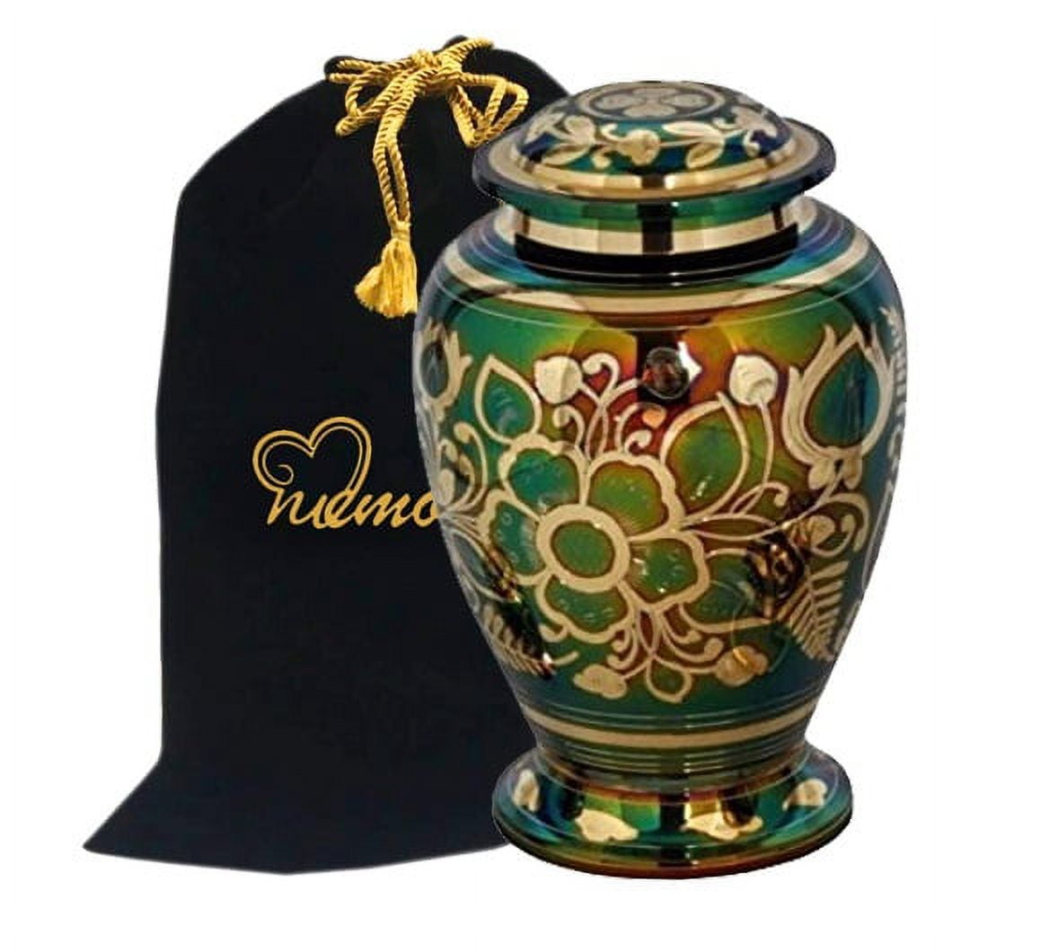 Emerald Green Cremation Urn - Green Urn with Gold Accents - Adult ...