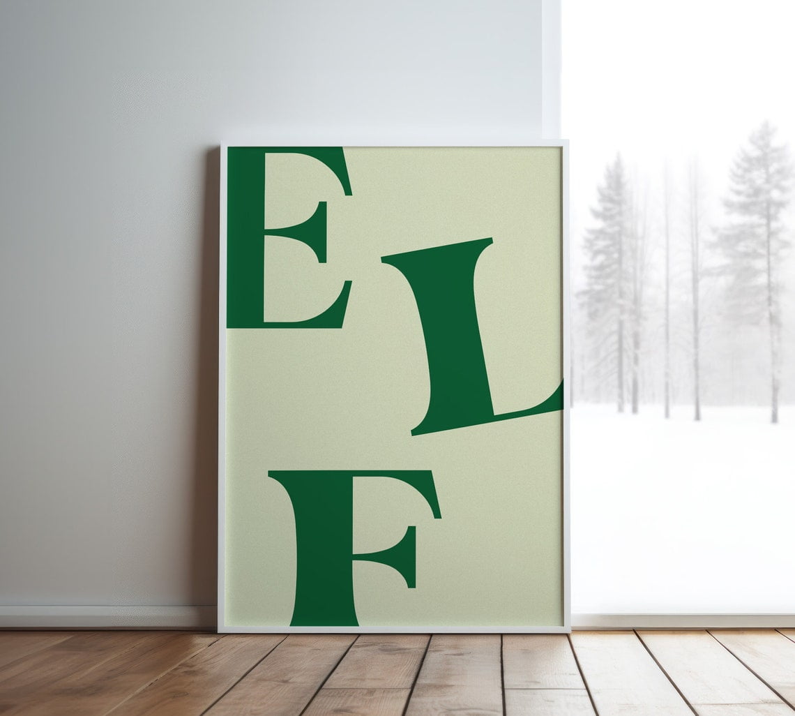 Emerald Green Elf Movie, Minimalist Christmas Print #3592, Unframed ...