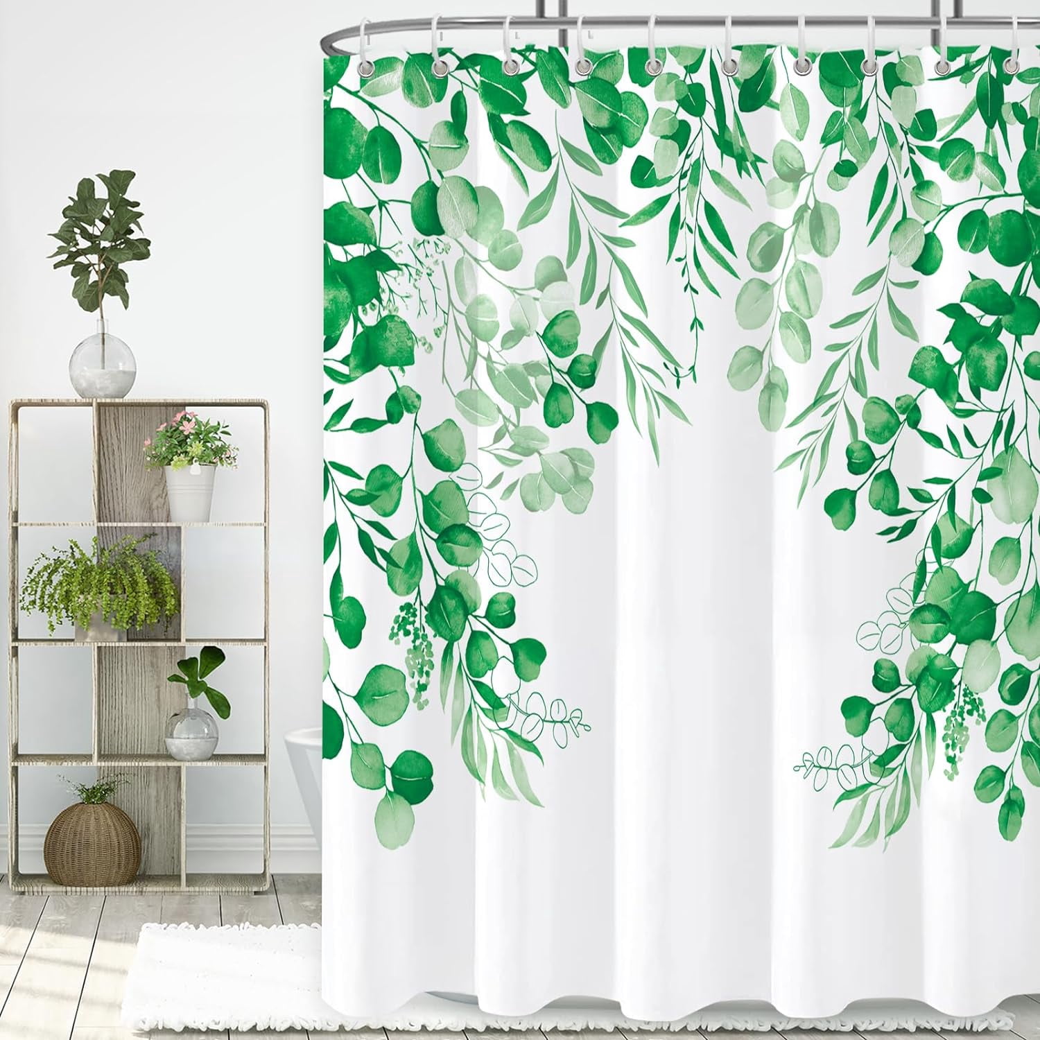 Emerald Green Eucalyptus Shower Curtain for Bathroom with 12 Hooks ...