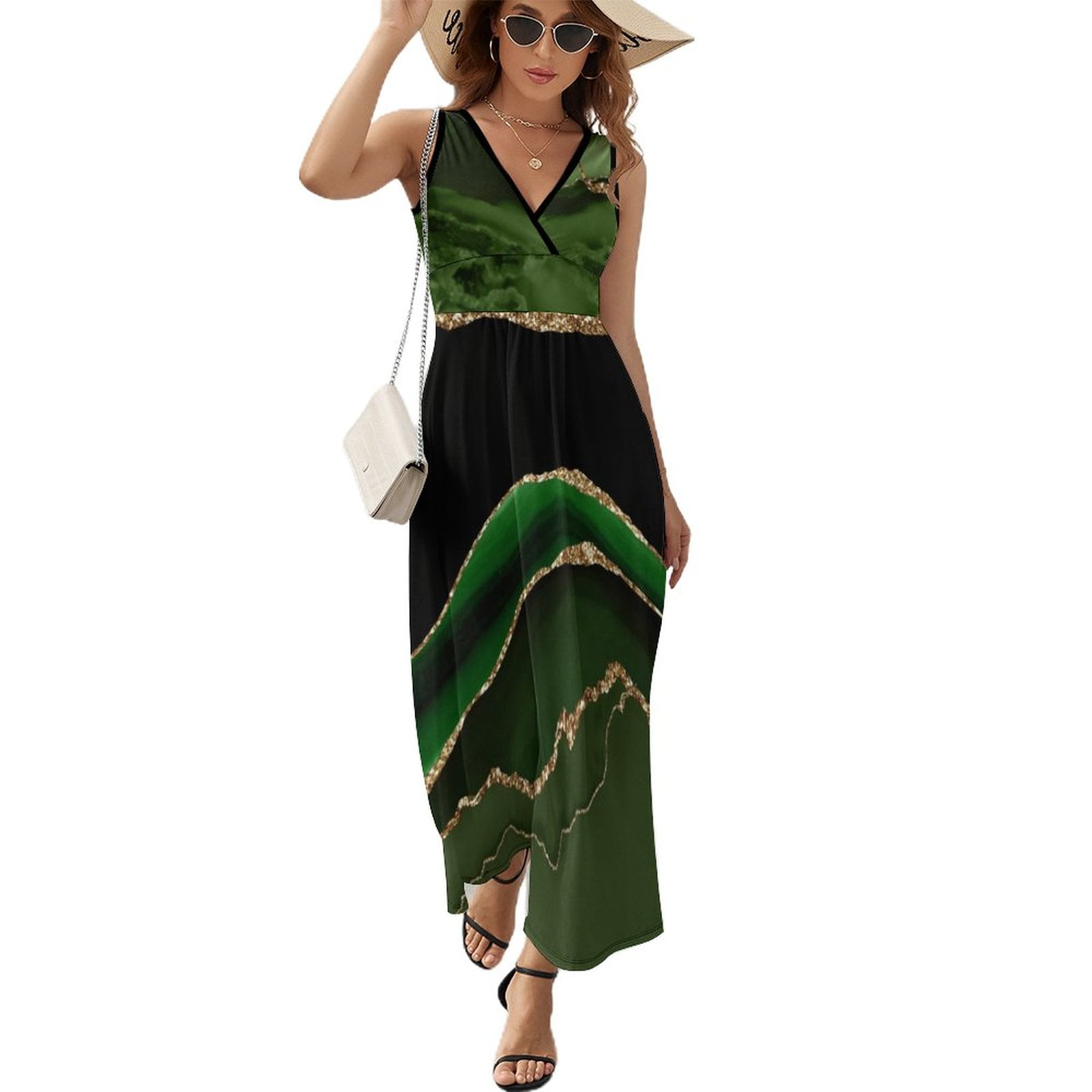 Emerald Green Faux Malachite Marble Sleeveless Dress Casual dresses ...