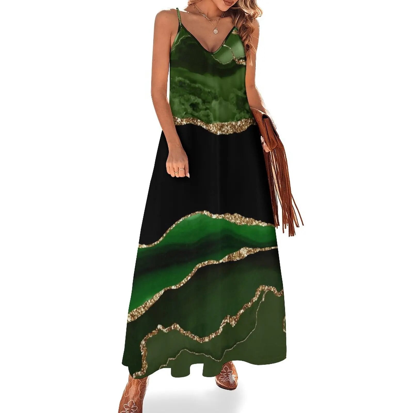 Emerald Green Faux Malachite Marble Sleeveless Dress chic and elegant ...