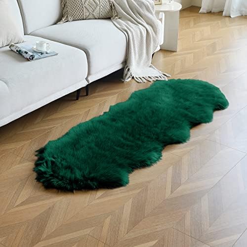Emerald Green Faux Sheepskin Runner Rug 2x6 ft, Fluffy Shag Bedroom ...