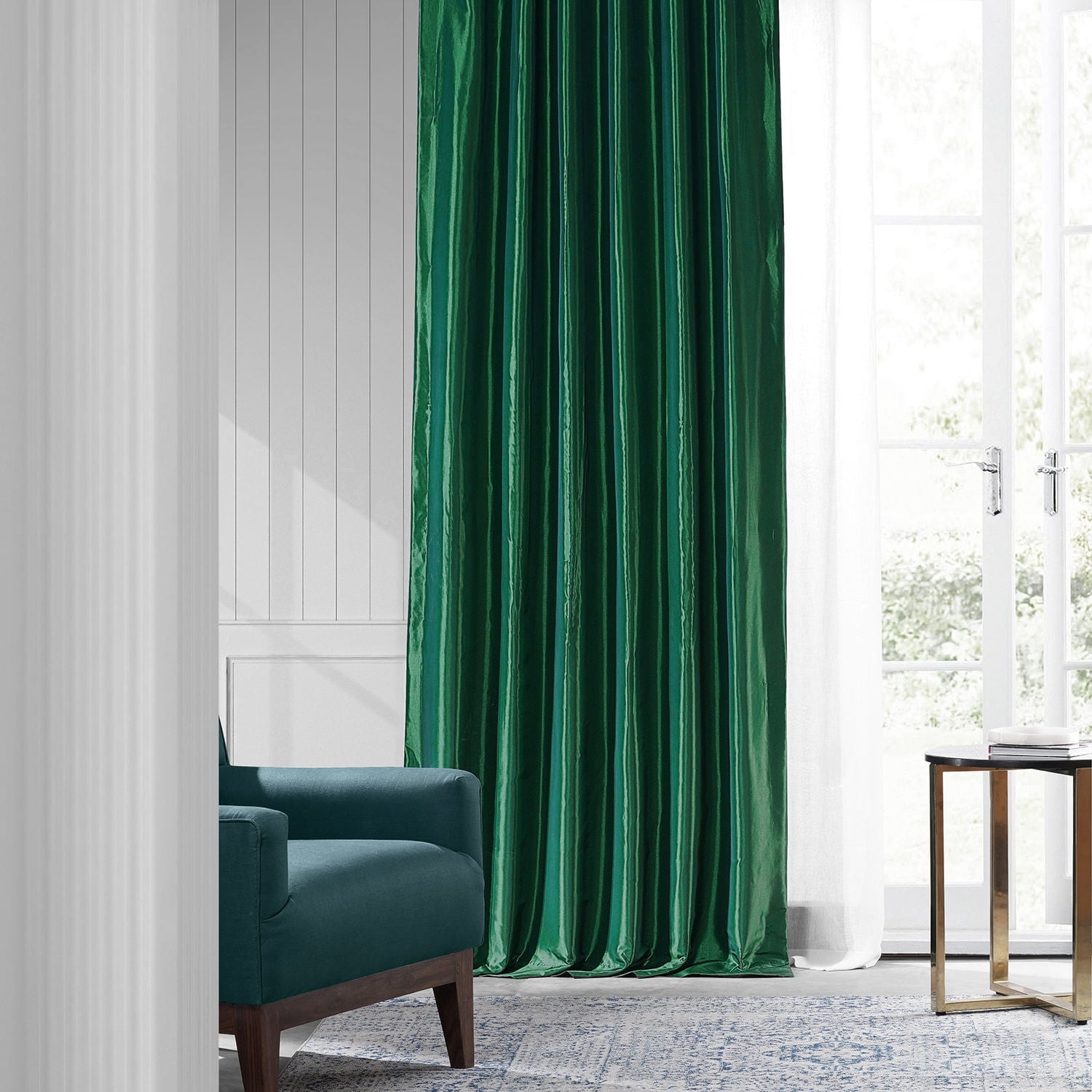 Emerald Green Faux Silk Taffeta Curtain (1 Panel), Emerald Green, 50W X ...