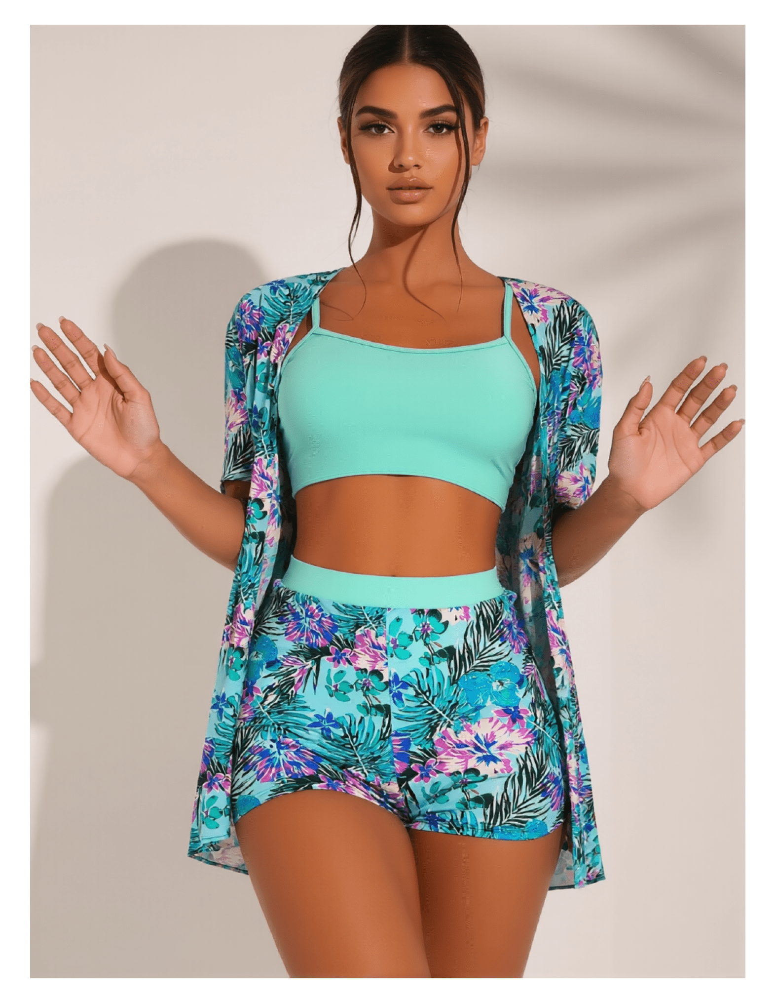 Emerald Green Floral Swimsuit Set - Women's Bikini Two Piece Swimwear ...