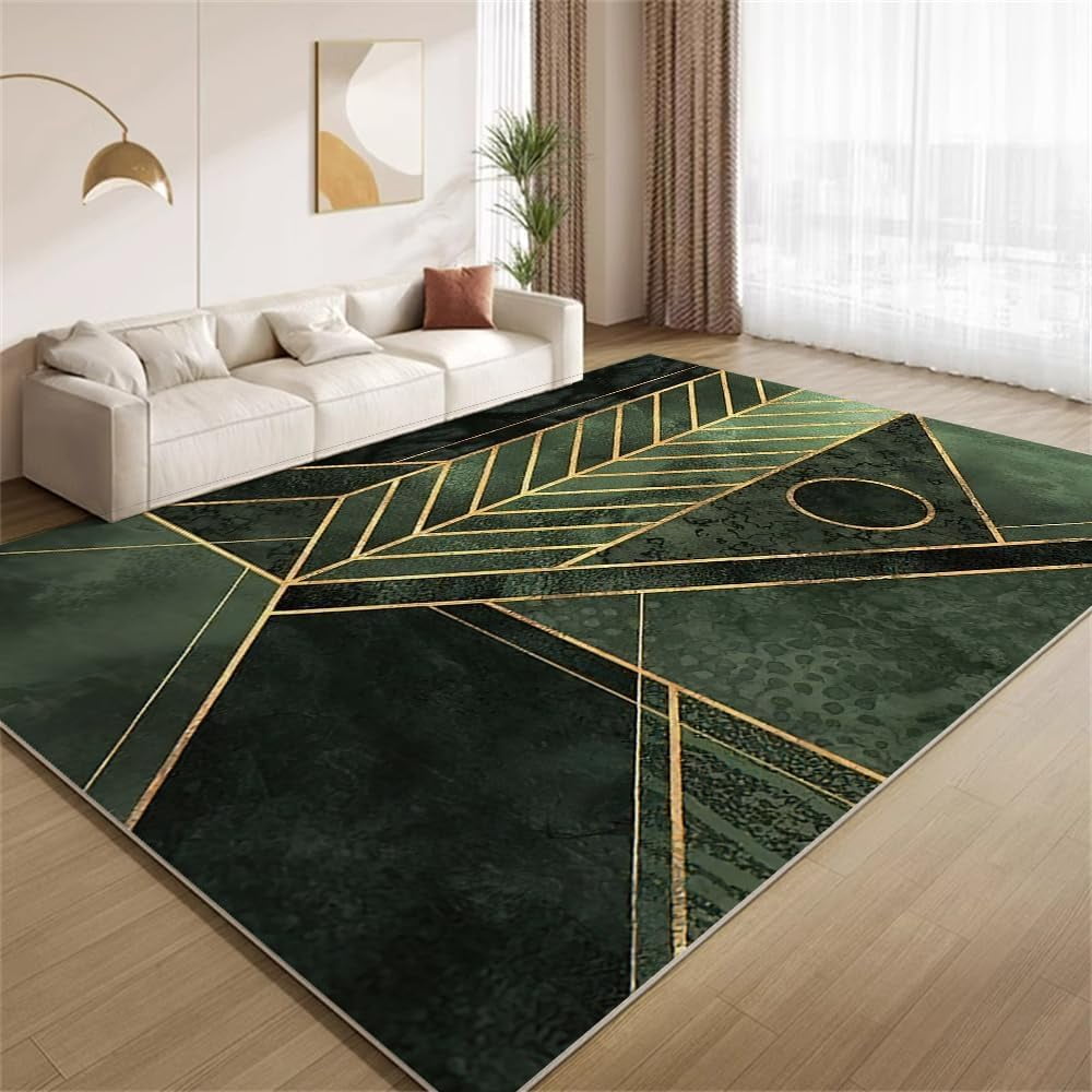 Emerald Green Gold Area Rugs 3x4ft Rug Modern Luxury Geometric Art ...