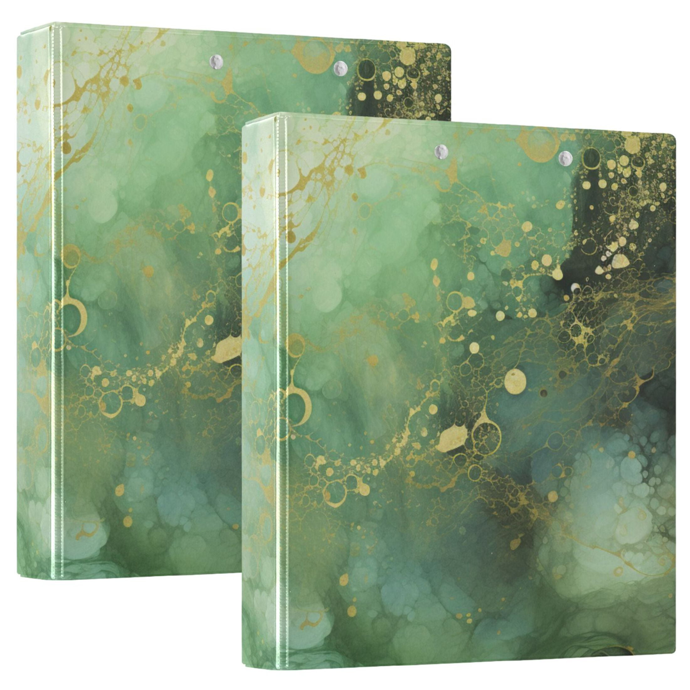Emerald Green and Gold Marble 3 Ring Hardcover Binders 1.5" Round Rings ...