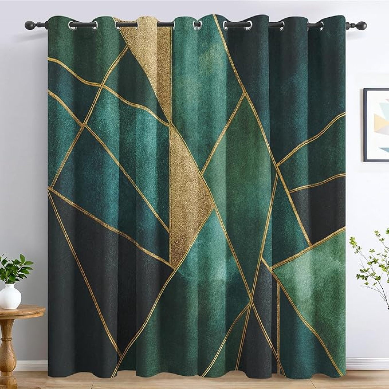 Emerald Green Gold Marble Blackout Curtains for Bedroom, Thermal Agat ...